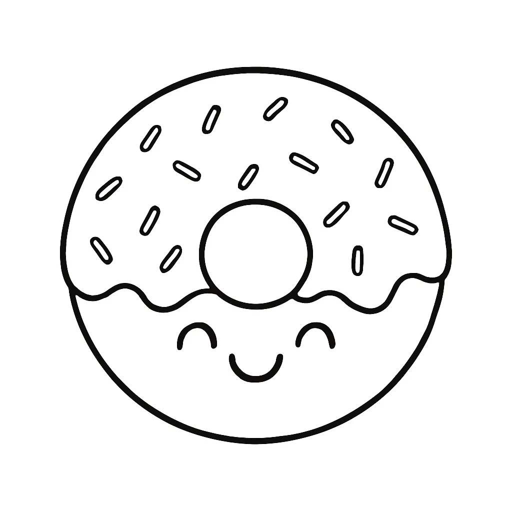 Cute Donut with Smile - Bold and Easy Coloring Pages