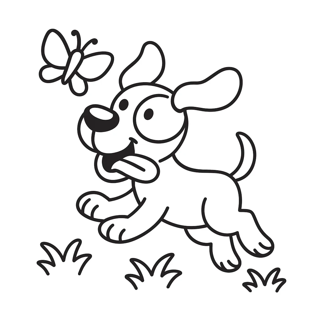 Dog and Autumn Leaves - Bold and Easy Coloring Pages