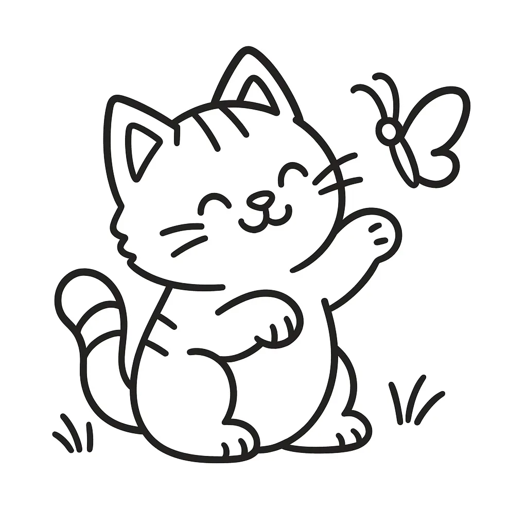 Cute Kitten with Bow - Bold and Easy Coloring Pages