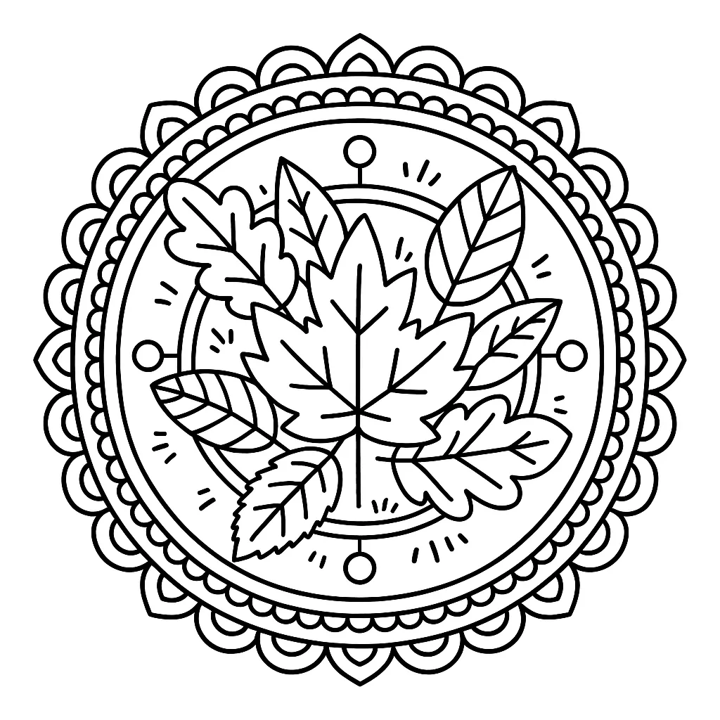 Autumn Leaf Mandala - Bold and Easy Coloring Pages