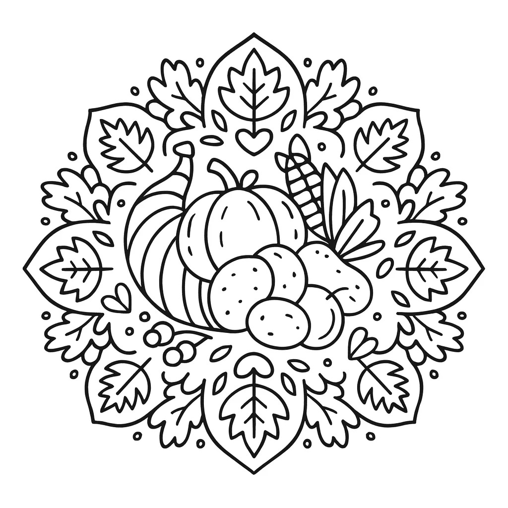 Autumn Leaf Mandala - Bold and Easy Coloring Pages