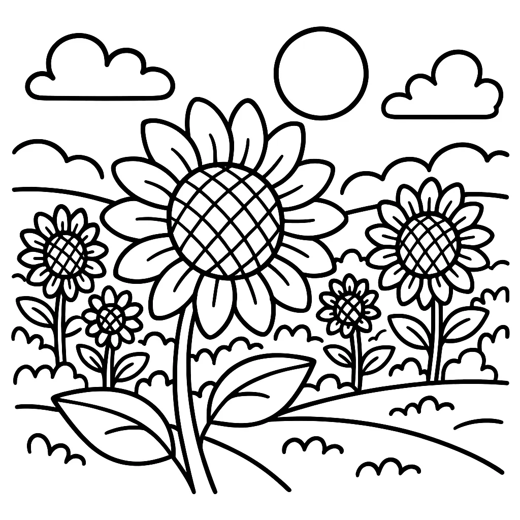Sunflower Field - Bold and Easy Coloring Pages